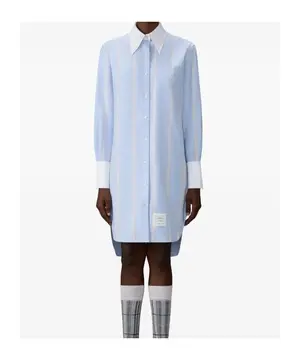 Thom Browne Collared Long-sleeved Striped Dress - Blue