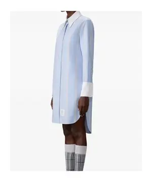 Thom Browne Collared Long-sleeved Striped Dress - Blue