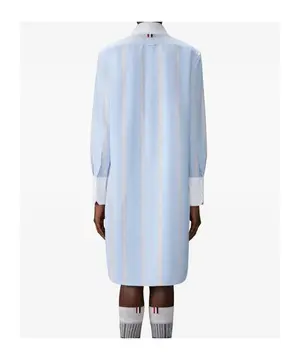 Thom Browne Collared Long-sleeved Striped Dress - Blue