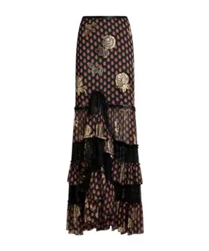 Etro Rose Patterned Asymmetric Midi Skirt