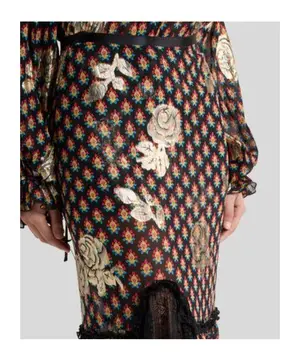 Etro Rose Patterned Asymmetric Midi Skirt