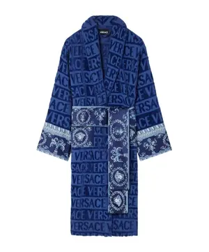 Versace All-over Motif Belted Bathrobe - Blue