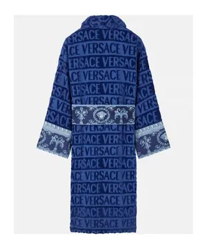 Versace All-over Motif Belted Bathrobe - Blue