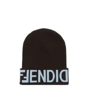 Fendi Logo Intarsia Knitted Beanie - Black