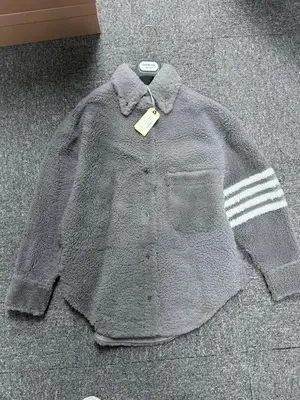 Thom Browne 4-bar Buttoned Oversized Shirt Jacket - Medium Gray