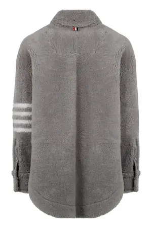 Thom Browne 4-bar Buttoned Oversized Shirt Jacket - Medium Grey