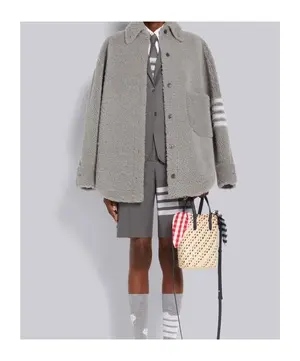 Thom Browne 4-bar Buttoned Oversized Shirt Jacket - Medium Grey