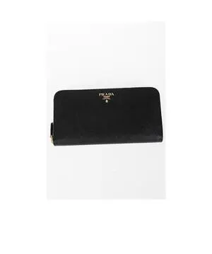 Prada Logo Plaque Zip Around Wallet - Black