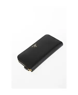 Prada Logo Plaque Zip Around Wallet