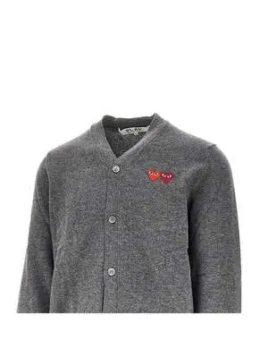 Play Comme Des Garcon Long-sleeved Wool Cardigan - Gray
