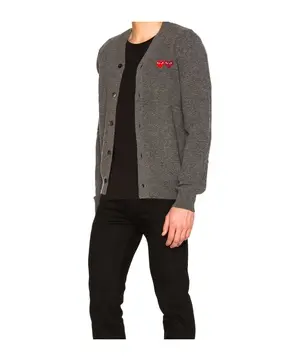 Play Comme Des Garcon Long-sleeved Wool Cardigan - Gray
