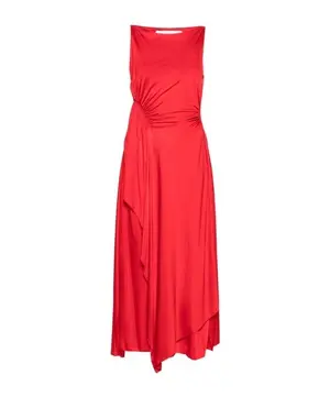 LANVIN Sleeveless Ruched Midi Dress - Red