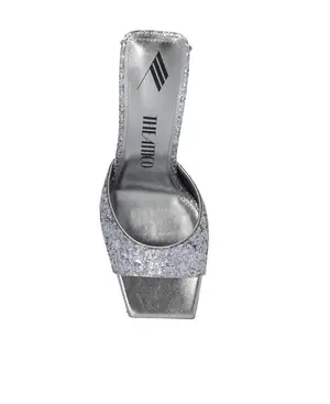 Attico Silver Glitter Embellished Square Toe High Heel Mules - Gray
