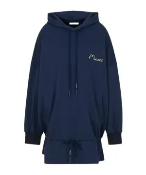 Marni Oversized Ruffled Hooded Sweatshirt Dress - Deep Blue