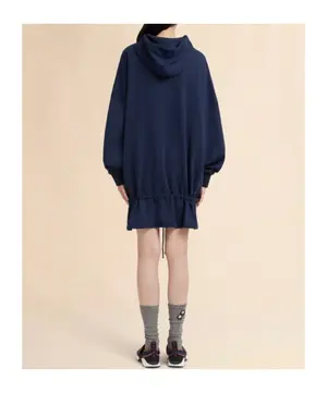 Marni Oversized Ruffled Hooded Sweatshirt Dress - Deep Blue