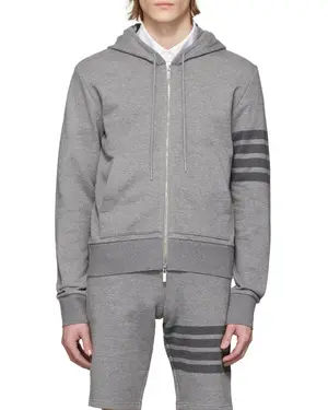 Thom Browne Tonal 4-bar Zip-up Hooded Jacket