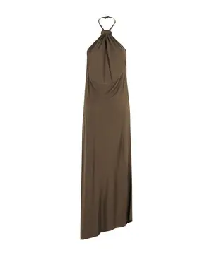 Attico Halterneck Maxi Dress With Open Back And Designer Hardware - Brown