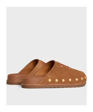 Celine Suede Calfskin Clog With Stud Embellishments - Brown