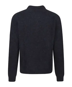 SUNFLOWER Long Sleeved Knitted Polo Shirt - Navy