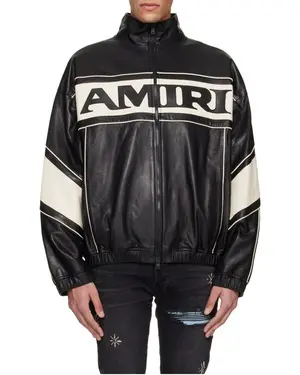 Amiri Maxi Logo High-neck Zipped Leather Jacket