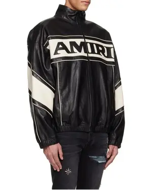 Amiri Maxi Logo High-neck Zipped Leather Jacket