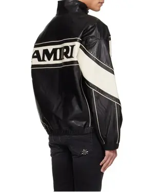 Amiri Maxi Logo High-neck Zipped Leather Jacket