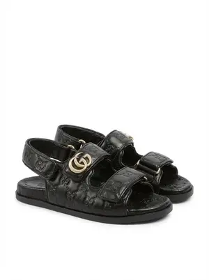 Gucci Double G Embossed Flat Sandals - Black
