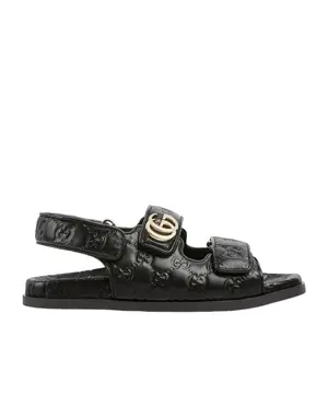 Gucci Double G Embossed Flat Sandals - Black