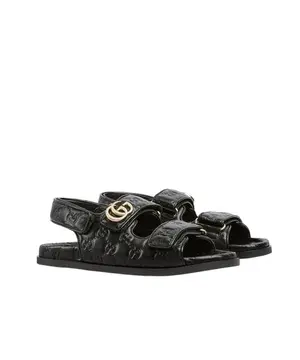 Gucci Double G Embossed Flat Sandals - Black