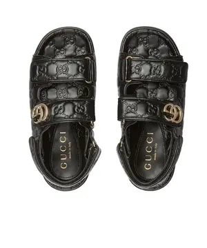 Gucci Double G Embossed Flat Sandals - Black
