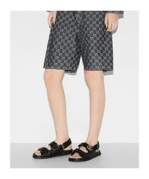 Gucci Double G Embossed Flat Sandals - Black