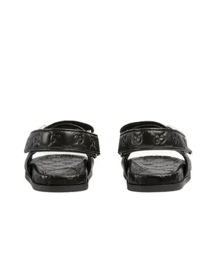 Gucci Double G Embossed Flat Sandals - Black