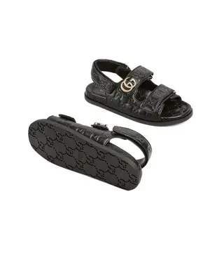 Gucci Double G Embossed Flat Sandals - Black