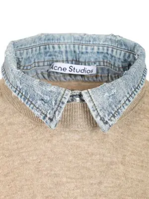 Acne Studios Layered V-neck Sweater With Denim Collar