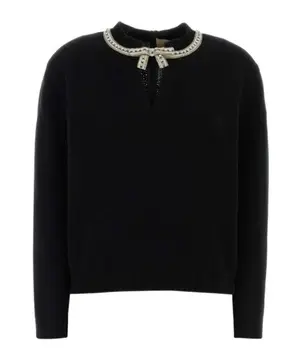 Valentino Garavani V-neck Jumper With Bow Embellishment - Black