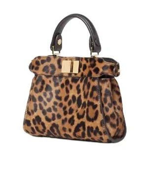 Fendi Nano Peekaboo Leopard Printed Cavallino Calfskin Bag