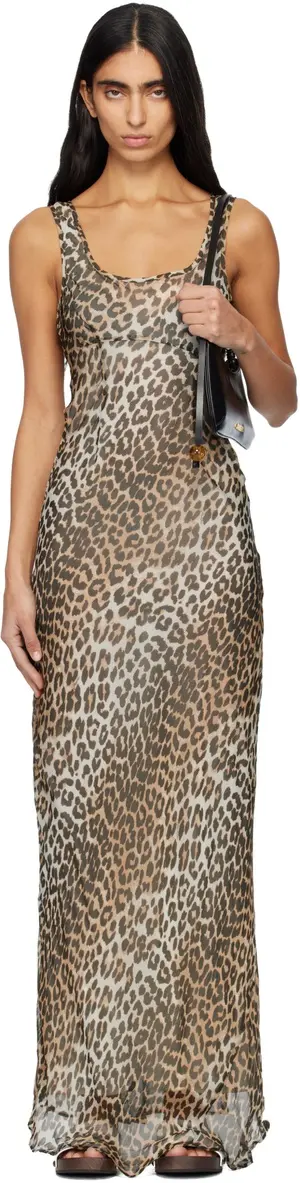 GANNI Print Sleeveless Maxi Dress - Leopard