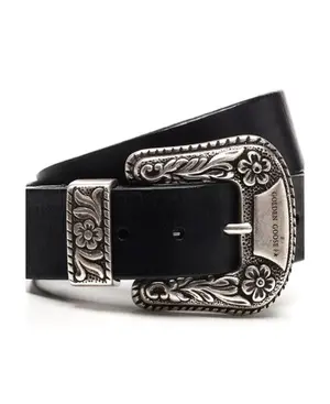 GOLDEN GOOSE Logo Plaque Buckle Belt - Black