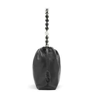 Loewe Flamenco Large Leather Drawstring Purse With Silver Tone Hardware - Black