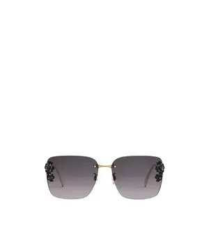 Dior Gold Tone Square Sunglasses With Clover Detail - Grey