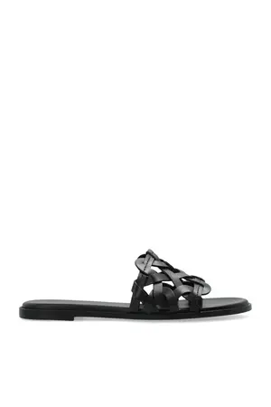 GIANVITO ROSSI Amalfi Interwoven Round Toe Flat Sandals - Black