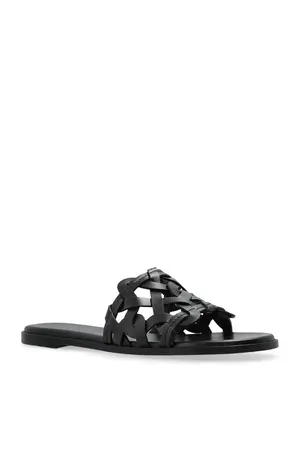GIANVITO ROSSI Amalfi Interwoven Round Toe Flat Sandals - Black