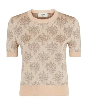 Fendi Short Sleeve Floral Jacquard Jumper - Pink