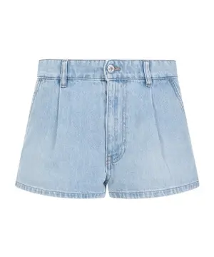 Miu Miu Logo Lettering Pleated Denim Shorts