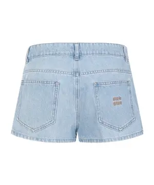 Miu Miu Logo Lettering Pleated Denim Shorts