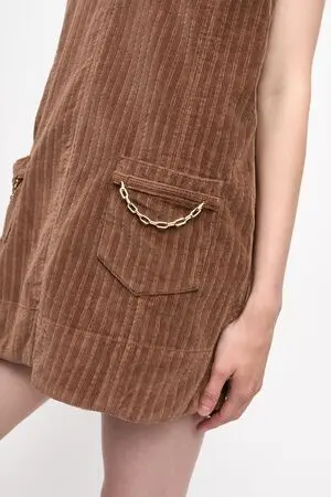 GANNI Corduroy Mini Dress With Chain Detail