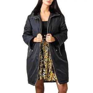 Versace Zipper Hooded Down Jacket With Fur Trim