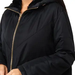 Versace Zipper Hooded Down Jacket With Fur Trim