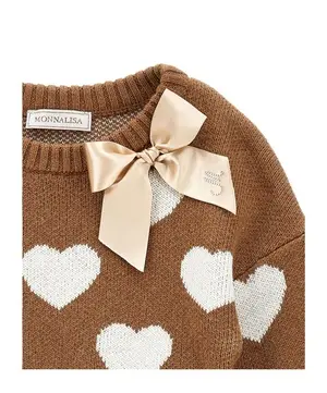Monnalisa Heart Patterned Sweater - Brown