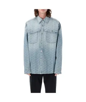 Balmain Monogrammed Jacquard Denim Shirt